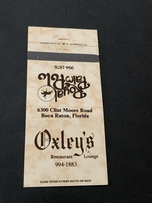 Vintage Florida Matchbook “Oxley’s Restaurant” Boca Raton | eBay