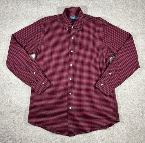 Polo Ralph Lauren Button Down Shirt Mens Medium Red Checkered 100% ...