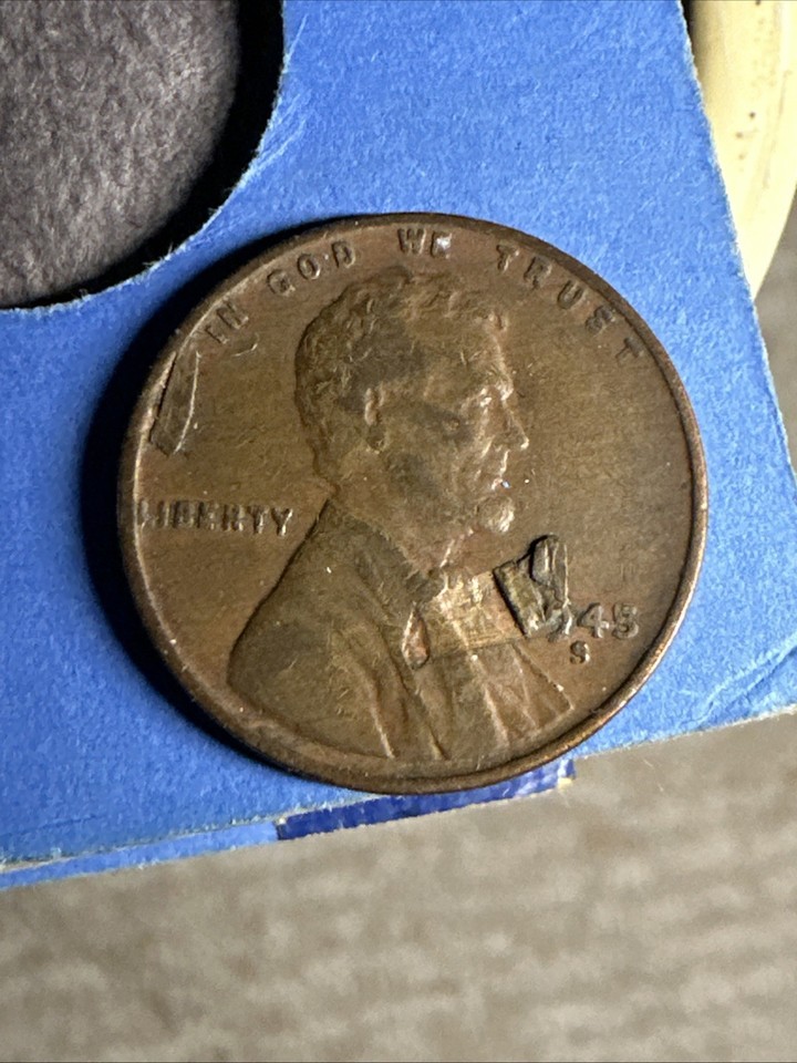 1945 S Lincoln Wheat Cent Obverse CUD Major Die Break Error Lot V60 | eBay