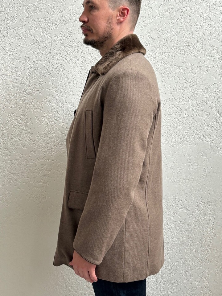 NWT Brioni Oatmeal Nutria Fur Lined Cashmere Coat 50 Large Leather ...