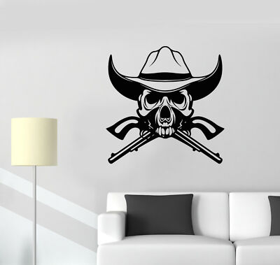 Vinyl Wall Decal Western Cowboy Hat Skull Revolvers Stickers (3487ig ...