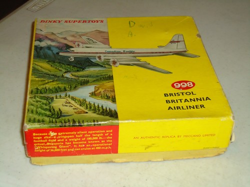 DINKY SUPERTOYS #998 BRISTOL BRITANNIA AIRLINER WITH BOX YELLOWED DECALS & CHIPS | eBay