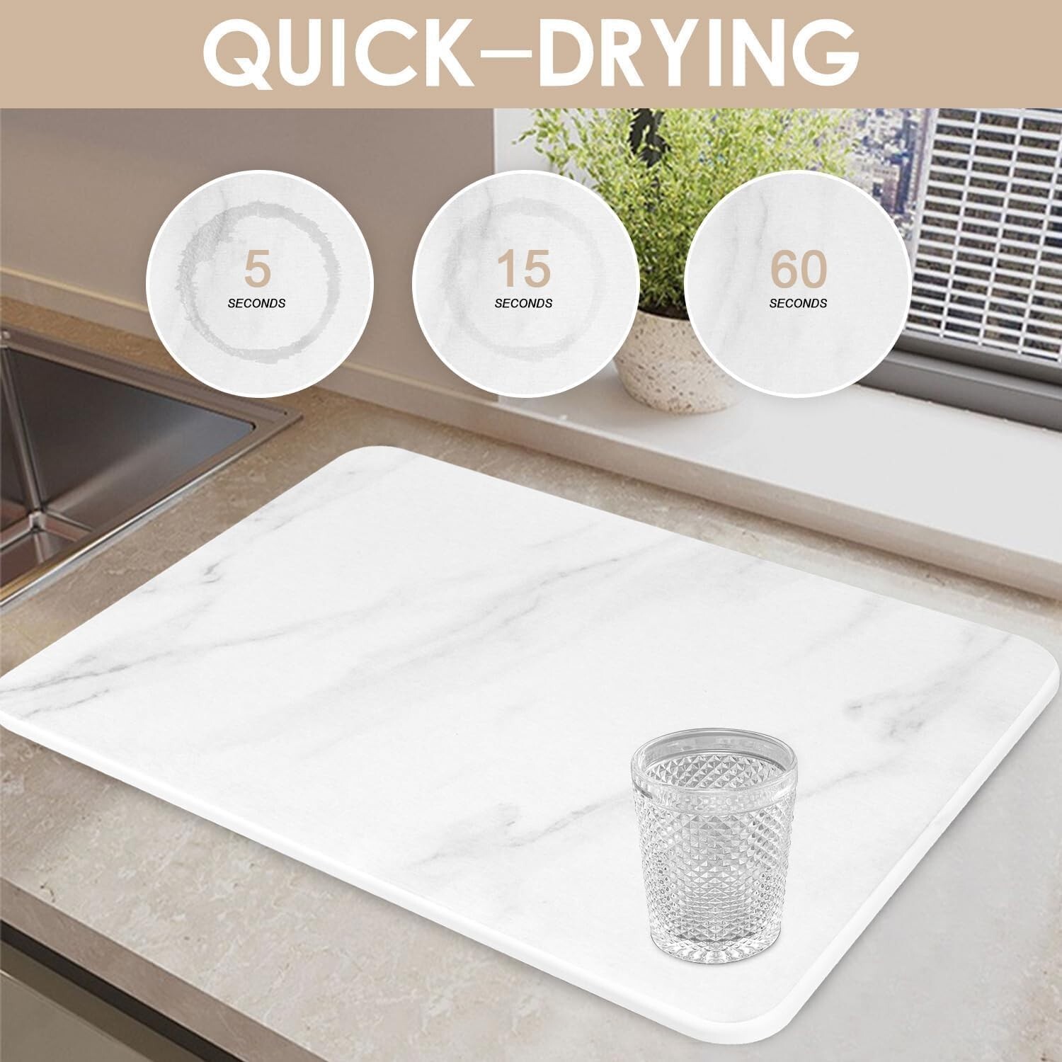 Stone Dish Drying Mat for Kitchen Counter, Quick Drying Diatomaceous ...