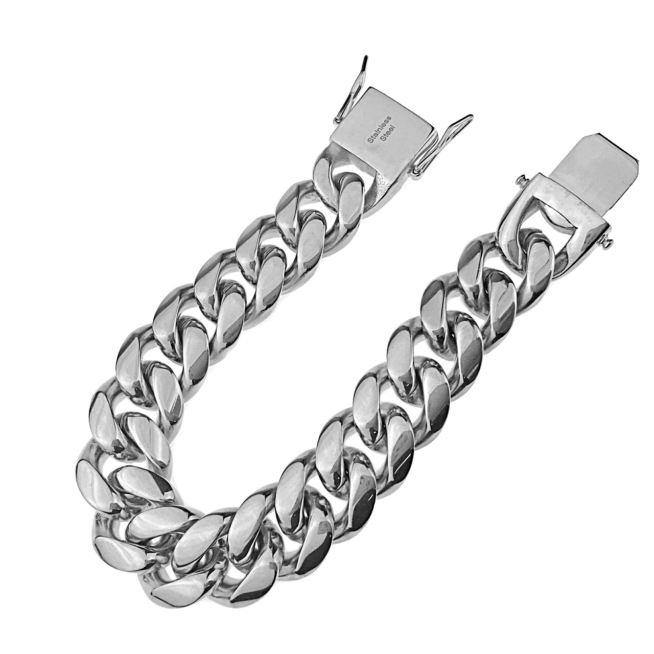Men's Solid Stainless Steel Bracelet Silver 18MM Thick Heavy Miami ...