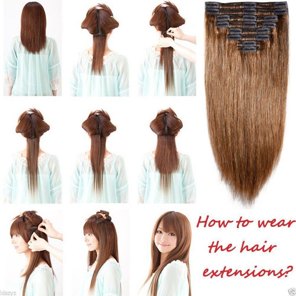 24INCH LONG THICK 100% Real Full Head 8-Pieces Clip in Hair Extensions ...