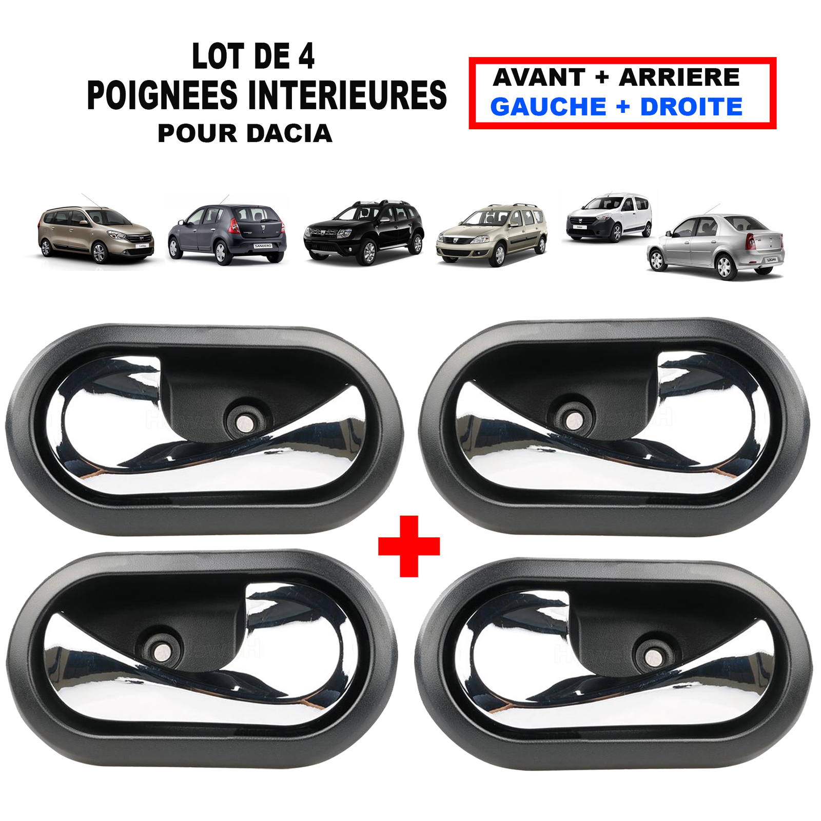 4 Poignée Intérieure GAUCHE DROITE Chrome Dacia DUSTER 8200733848 ...