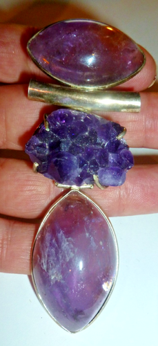 925 Sterling Silver Vintage Amethyst Pendant Cluster Raw Large Slide | eBay