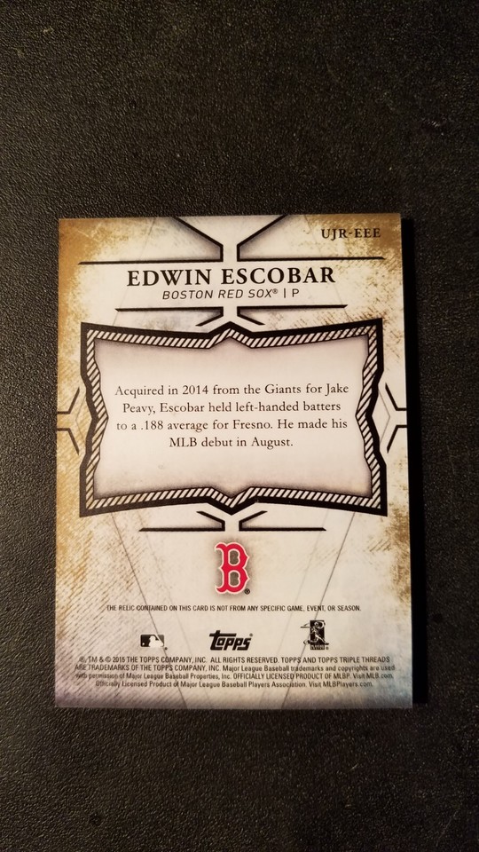 Edwin Escobar 2015 Topps Triple Threads Jersey Patch #UJR-EEE Red Sox 5 ...