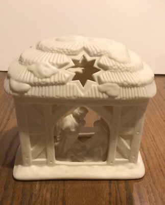 Partylite White Porcelain Christmas Nativity Tea Light Candle Holder ...