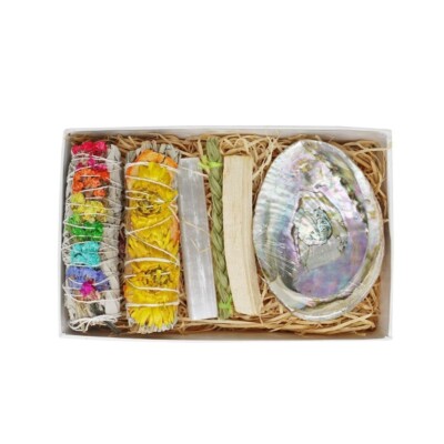 Floral Sage Kit Rainbow Yellow with Abalone Shell Yoga Meditation ...