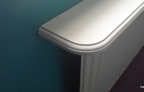 Made to order 170mm deep round corner radiator shelf with brackets in a ...