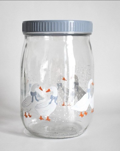 Vintage Goose Geese Blue Ribbon Storage Canister Container Jar 6" Made ...