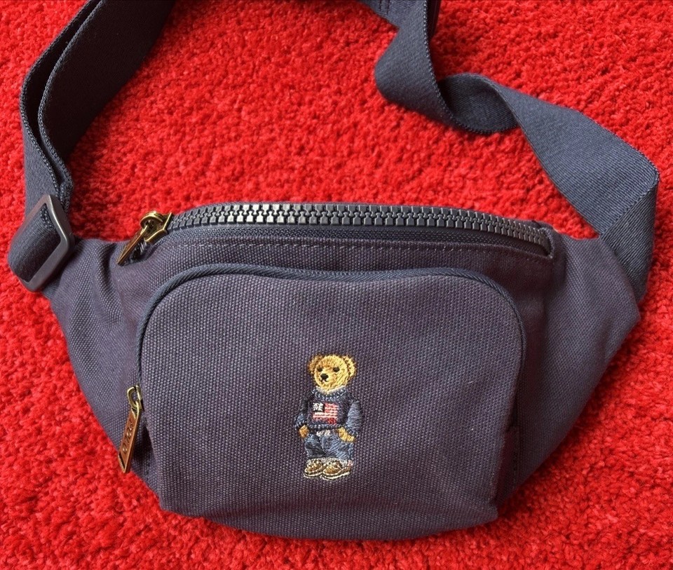Polo Ralph Lauren Embroidered US Flag Polo Bear Navy Canvas Waist Fanny ...