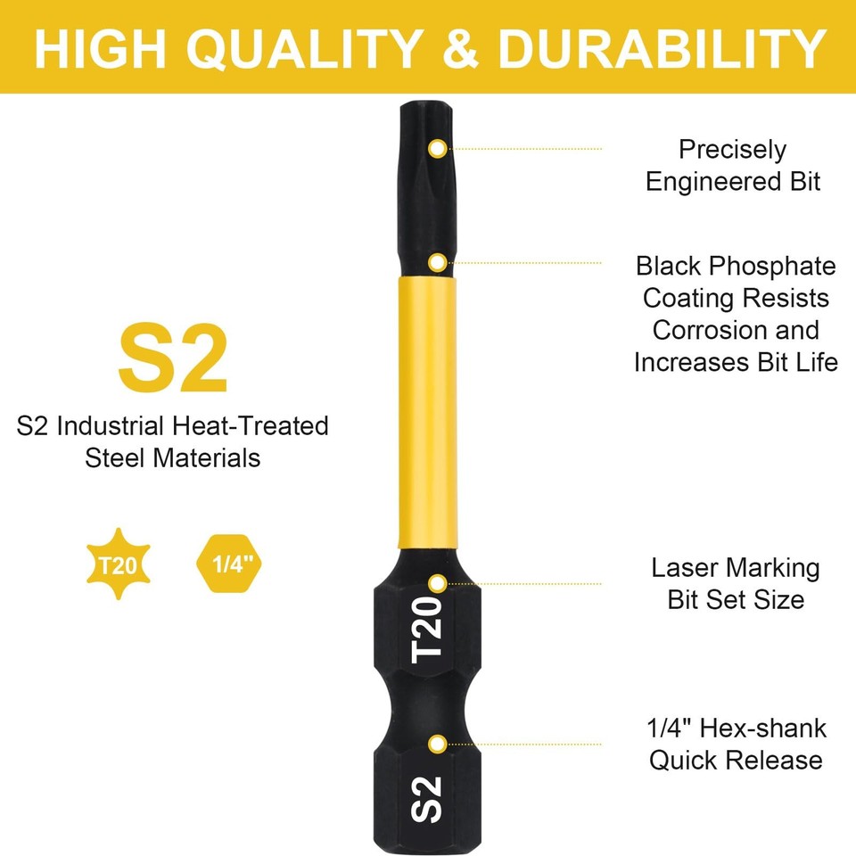DAKCOS T20 Bit lungo Torx Bit T20 assortimento di punte S2 punta di ...