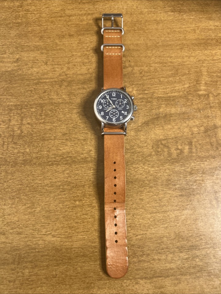 Timex Weekender Men Chronograph Leather 40mm Quartz Analog Watch 8 1/4 ...