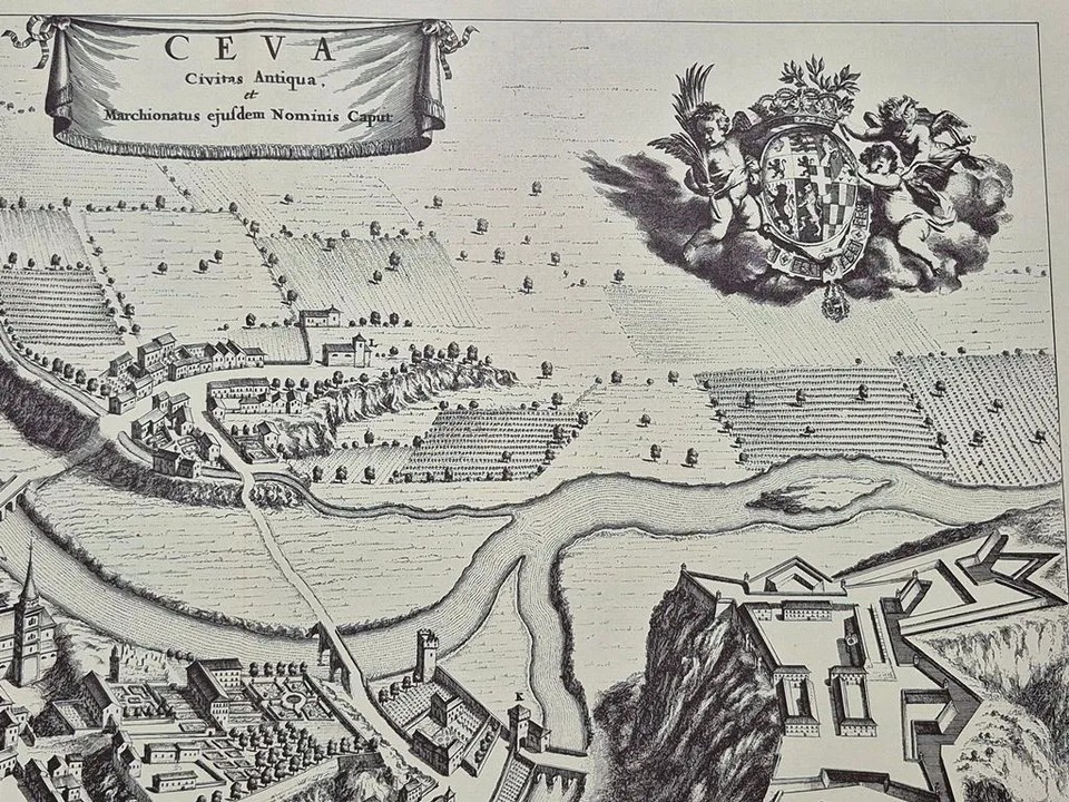 Veduta prospettica Città di Ceva Cuneo di G. T. Borgonio 1675 per Blaeu ...
