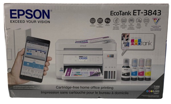 Epson EcoTank ET-3843 Wireless Color All-in-One Printer (C11CJ61205 ...
