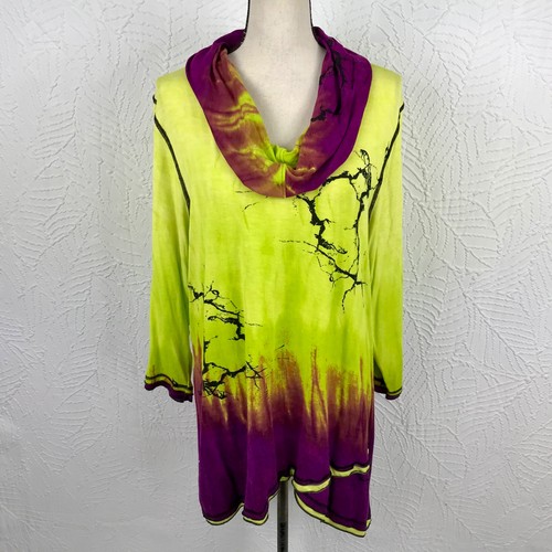 Parsley & Sage Cowl Neck Pullover Tunic Blouse XL Bright Yellow/Green ...