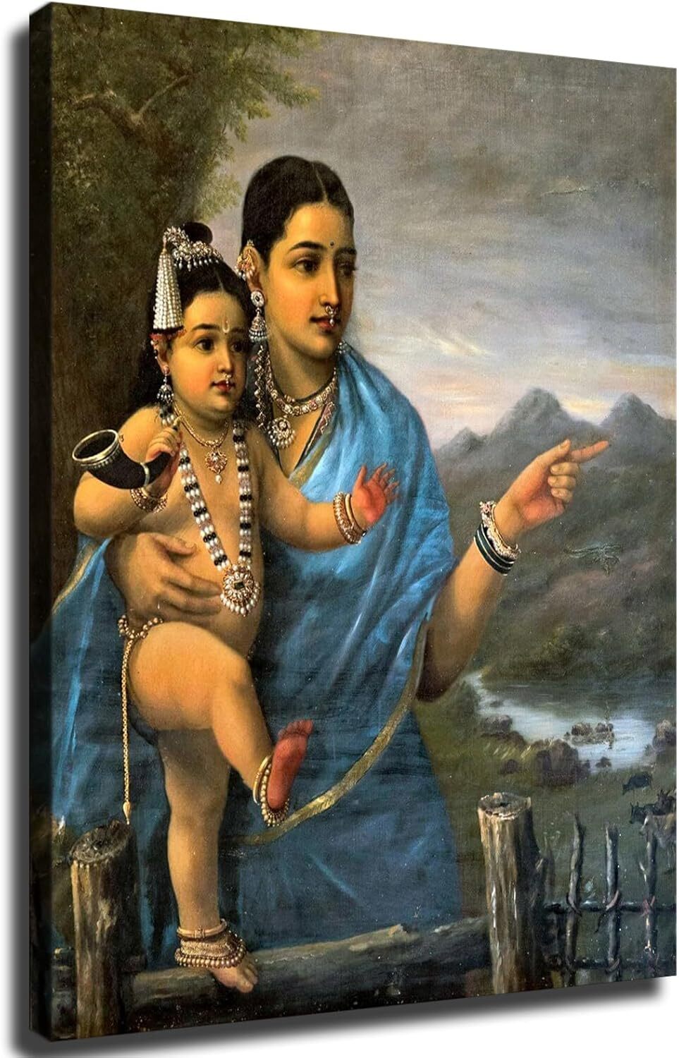 Krishna With Yashoda By Raja Ravi Varma - Mahabharat Canvas Art Poster ...