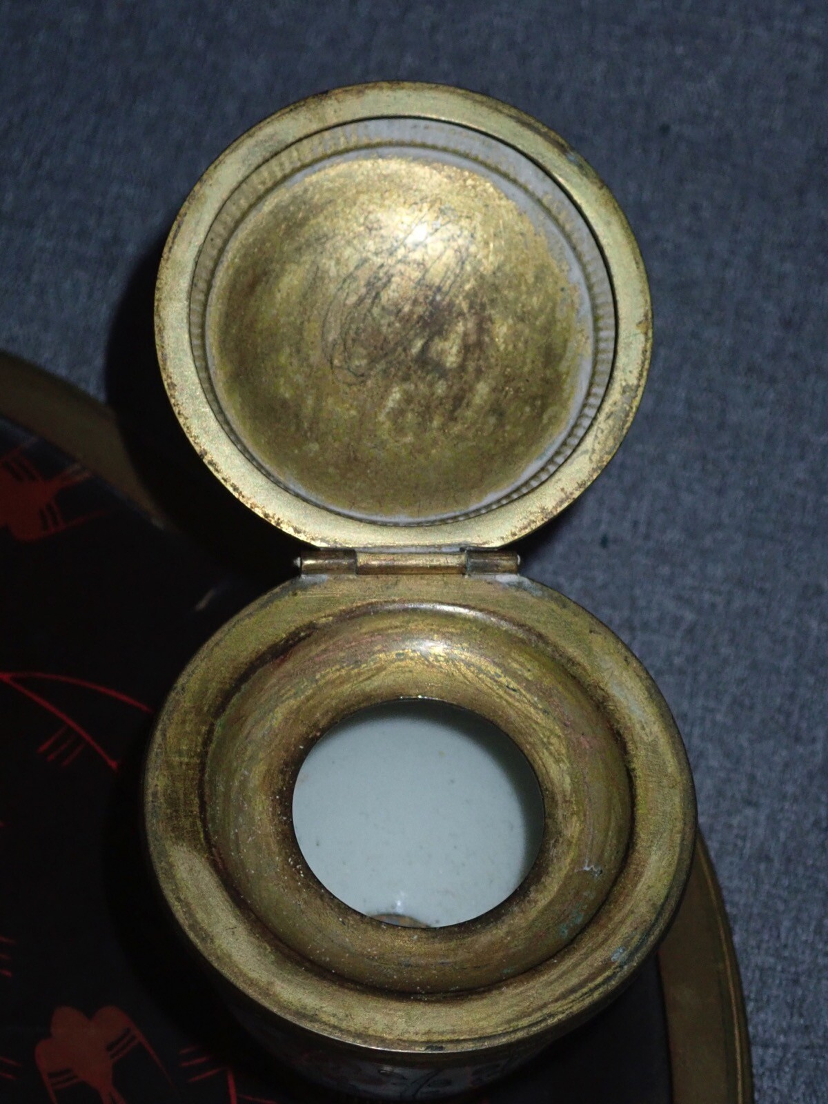 Signed Antique Japanese Inkwell & Pen Tray Porcelain Brass Carved ...