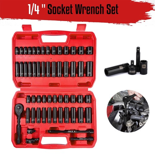 55PCS 1/4" Drive Deep and Shallow Impact Socket Set SAE & Metric ...