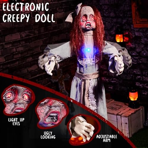 Halloween Animatronics 4ft Creepy Doll Decoration - 48inch Animated ...