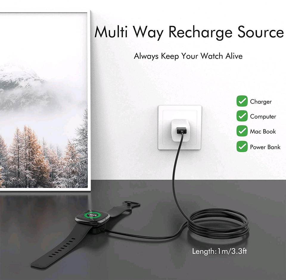 Wireless Charger For Fitbit Sense Versa 3 4 Watch USB Fast Charging ...