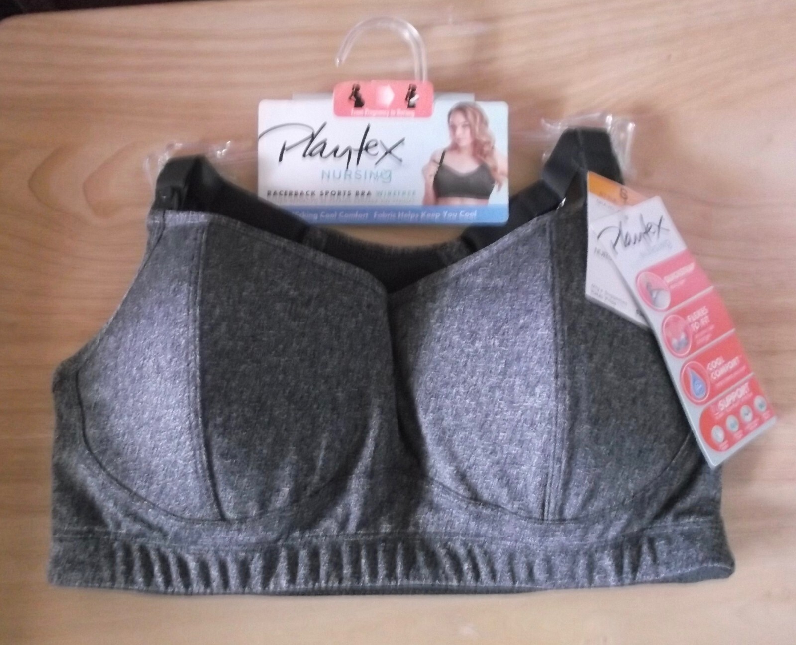 PLAYTEX MATERNITY GRAY NURSING RACERBACK SPORTS BRA - SMALL (36B - 38C ...