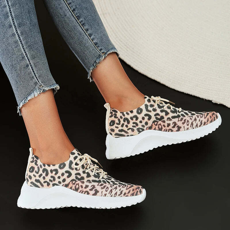 Womens Leopard Print Shoes Soft Knitted Slip On Soft Comfortable ...