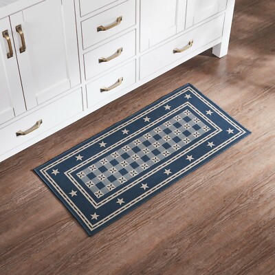New Indoor Outdoor Primitive Americana NAVY STAR RUG Area Mat 17" x 36 ...