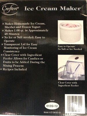 CROFTON 1 QUART ICE CREAM MAKER Model 6135-12 New in Open Box | eBay