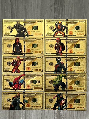 Marvel 10 Note Super Hero Gold Foil Note/Souvenir Card Set | eBay