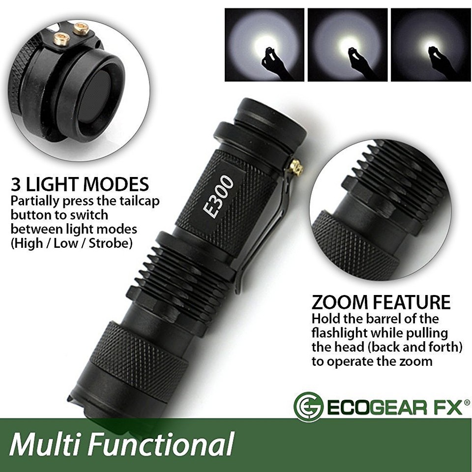 E300 EDC Flashlight - Everyday Carry Flashlight 3 Light Modes and Zoom ...