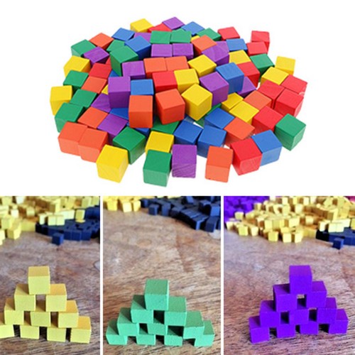 100 Pieces Colorful Wooden Square Cubes Blocks for Kids | eBay Australia
