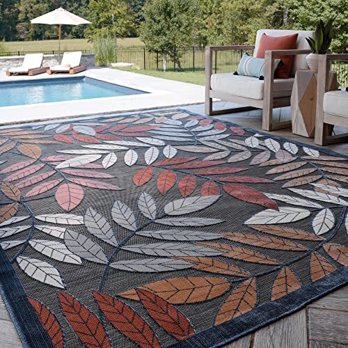 Water Resistant Modern 5x7 Indoor Outdoor Patio Rug | Floral Outdoor ...