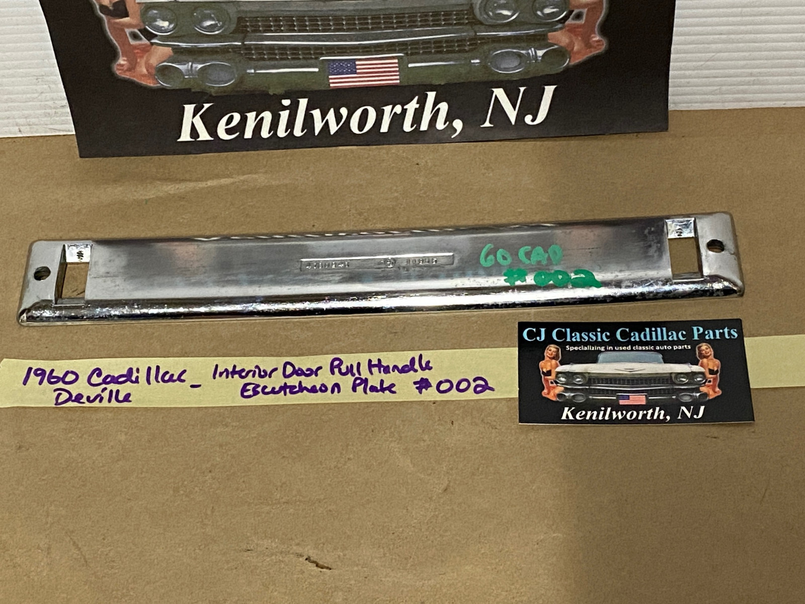 OEM 60 Cadillac INTERIOR DOOR PULL HANDLE TRIM BACK PLATE ESCUTCHEON ...