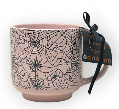 Market Finds Pink Mug Cup with Etched Black Spiders Spiderwebs Spooky ...