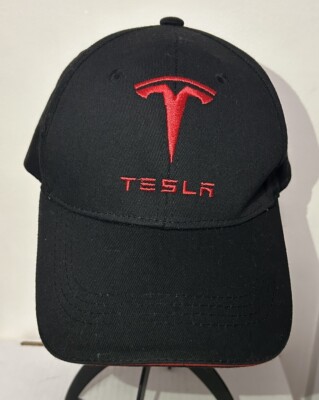 Adjustable Tesla Logo Black Strapback Hat Baseball Cap Embroidered Red ...