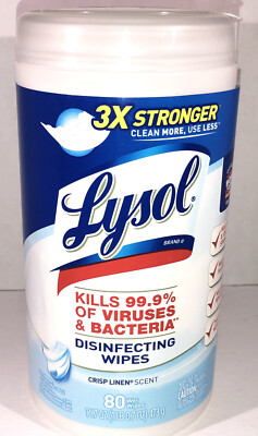 Lysol 80 Ct Wipes-3X Stronger-Crisp Linen Scent-Kills 99% Germs-SHIPS N ...