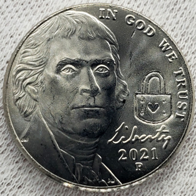 Thomas Jefferson 5C Nickel Padlock Heart Love Counterstamp Gift Lucky ...