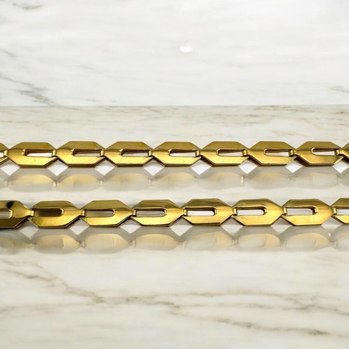 Vintage 18K Yellow Gold Geometric Hexagon Link Chain Necklace 16" 9.1g ...