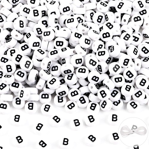 500PCS Letter Beads, Small Plastic White Black Letter Beads Round ...