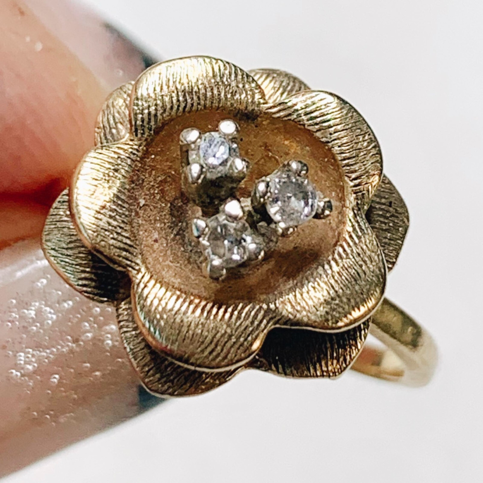 Mid Century 14k Gold Flower Ring, with Diamonds, Size 5 1/2 | eBay