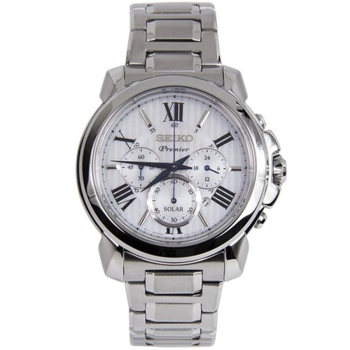 Seiko Premier SSC595P1 Chronograph Solar Watch V137 Steel White Silver ...