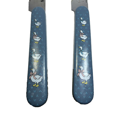 Large Knives 2 Serrated Fork & Bread Blue Geese Handled Kitchen Cottage ...