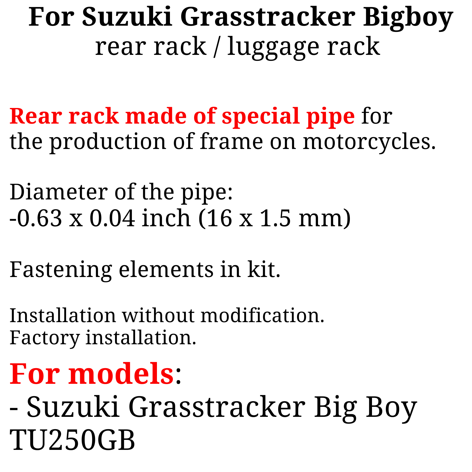 For Suzuki TU250 GB Rear rack Suzuki Grass Tracker Big Boy Rear luggage ...