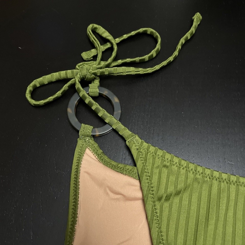J. Crew Ribbed Green Curved Waist Cheeky String Bikini Bottom Women ...