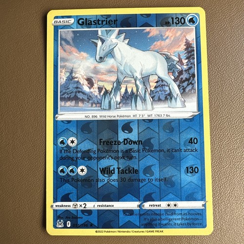 Pokemon TCG Card - Glastrier Reverse Holo Rare - 051/196 - Lost Origin ...