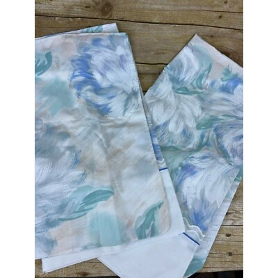 Springmaid 2 Vtg Percale Standard Pillowcases Blue Swirl Floral Lace ...