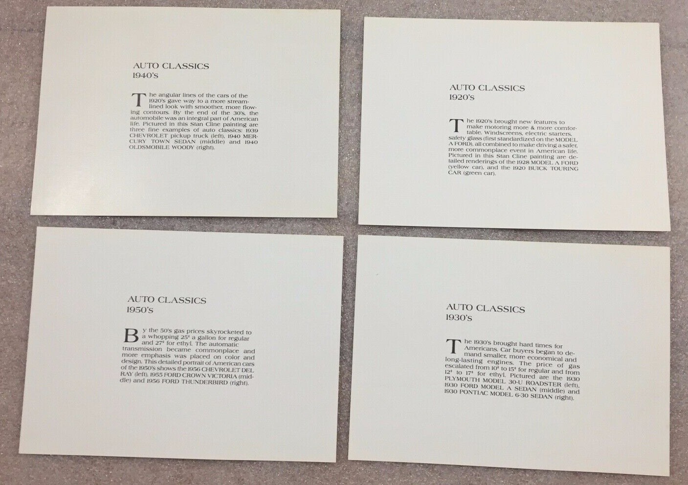 Classic Automobiles 4 lithographs from Original Pantings by Stan Cline ...